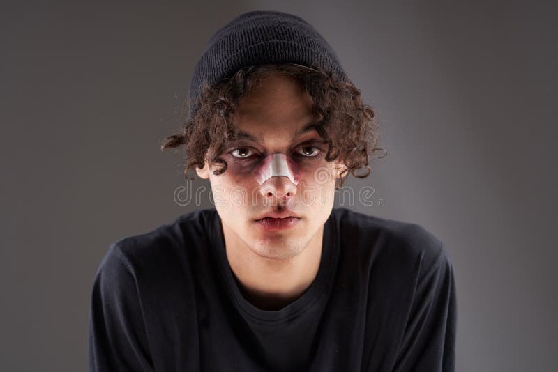 A Fighter with a Broken Nose Aggression Conflict the Dark Background ...