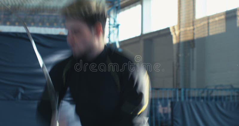 Man training with sword stock video. Video of exercise - 110550587