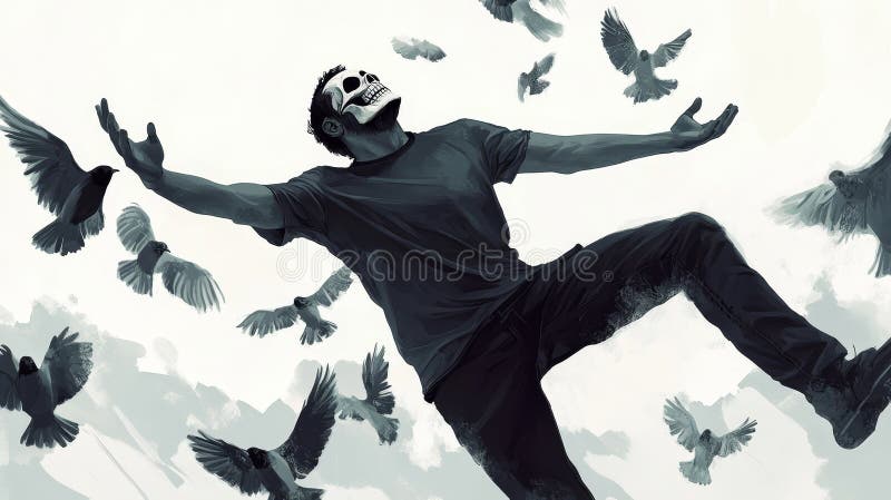 A Fighter Fights the Devil of the Crows with a Magic Wizard Staff in a ...