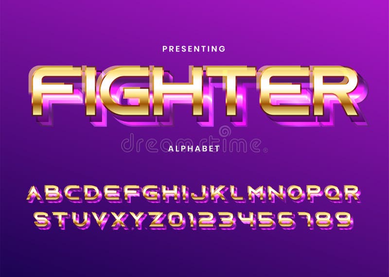 Fighter Font. 3d Bold Gold Metal Fighting Game Style Stock Vector ...