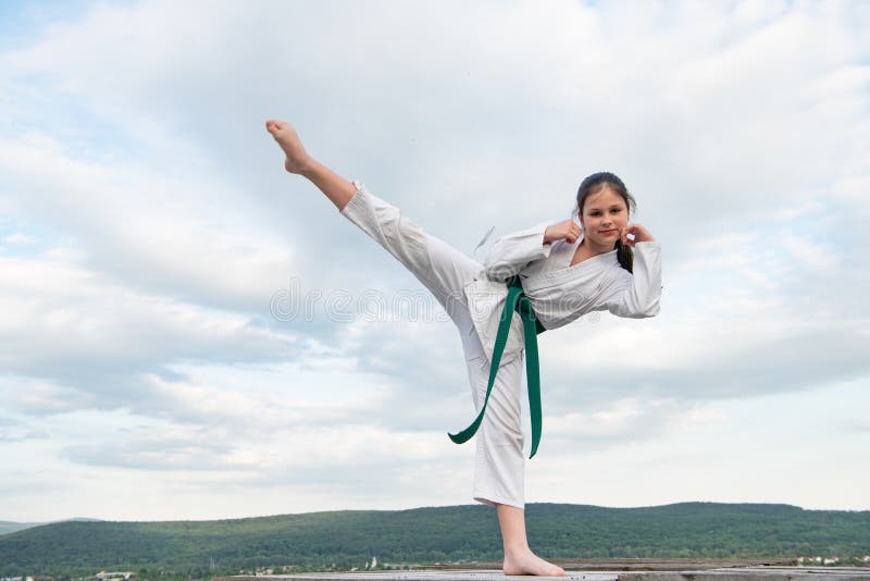 Fighter Girl in Kimono on Sky Background Stock Photo - Image of karate ...