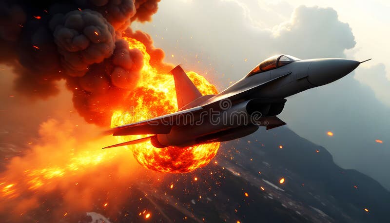 Fighter Jet in Action with Massive Fireball Explosion in the Background ...