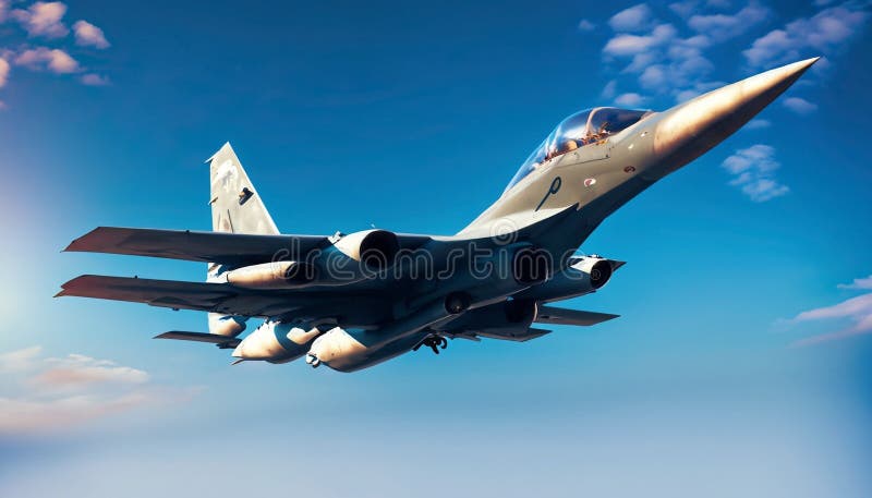 Fighter Jet in the Air among the Clouds Stock Illustration ...