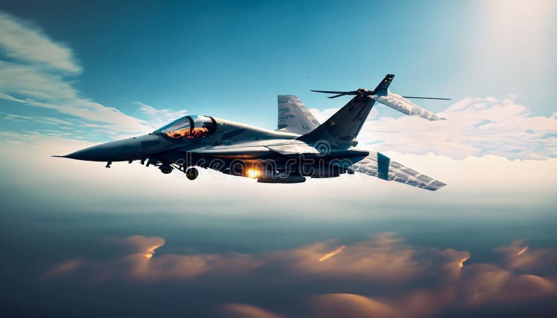 Fighter Jet in the Air among the Clouds Stock Illustration ...