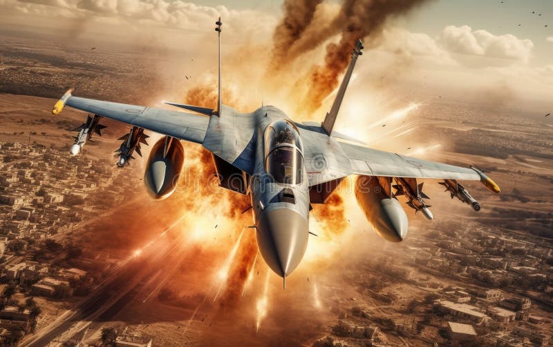 Fighter Jet Amidst an Explosion. Created by Generative Artificial ...