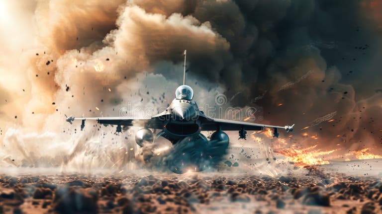 A Fighter Jet Bursts through a Cloud of Smoke and Fire, Its Engines ...