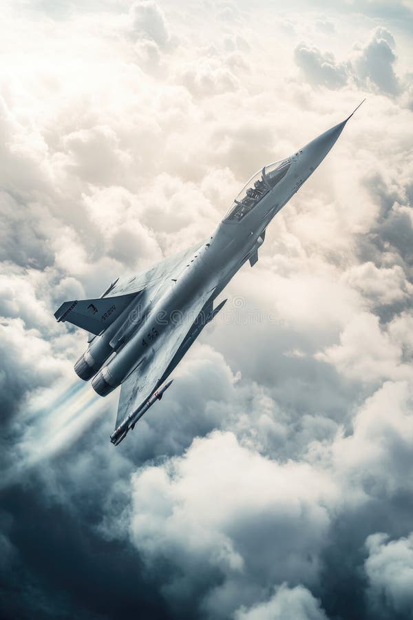 Fighter Jet in Cloudy Sky stock photo. Image of flight - 381697132