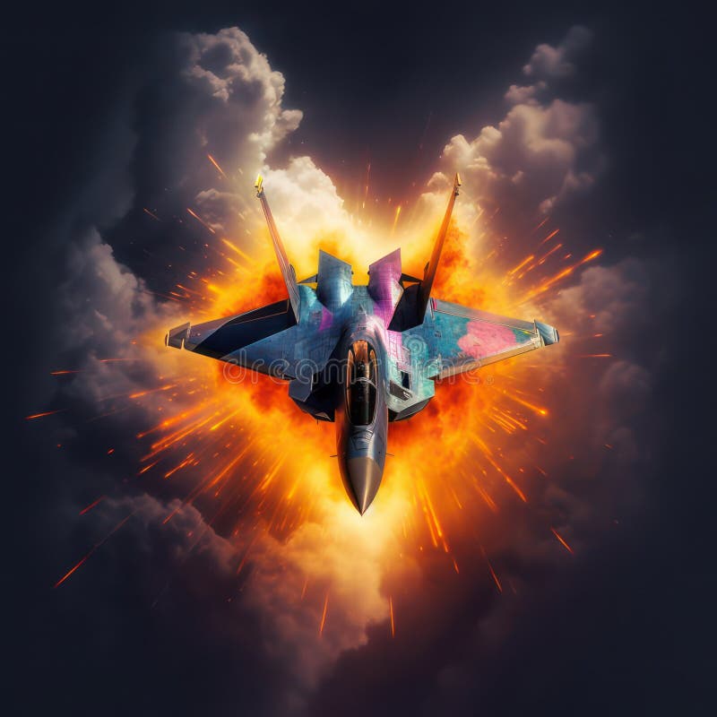 Fighter Jet with Colorful Smoke and Wings on Fire Created with ...