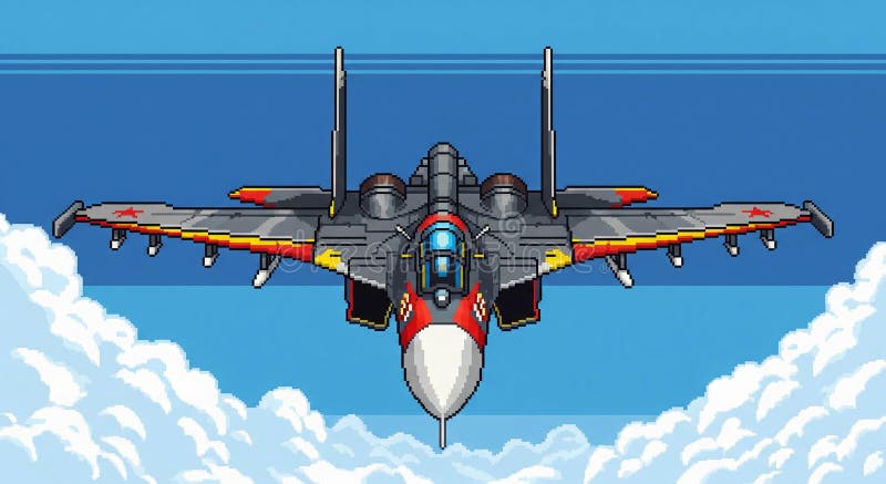 Advanced Fighter Jet in Retro 8-Bit Pixel Art Style Stock Illustration ...