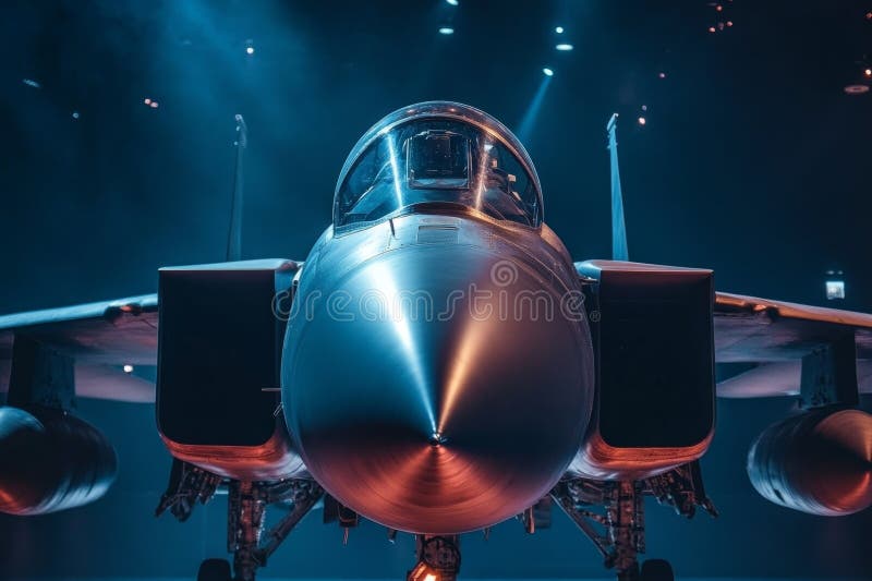 Fighter Jet on Display, Front View. Stock Illustration - Illustration ...