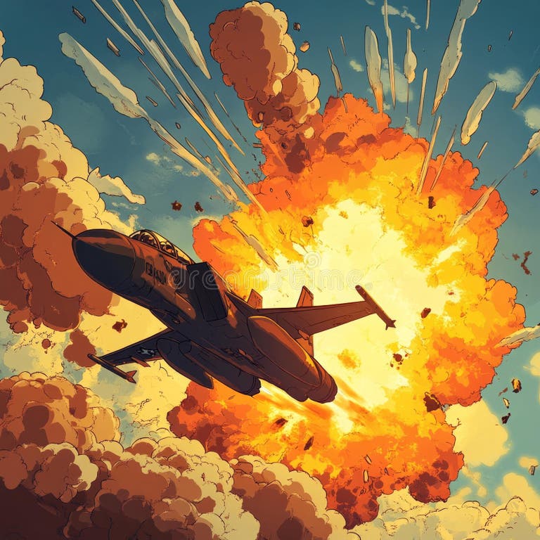 Fighter Jet Dramatic Escape during Explosive Blast in Vibrant Sky Stock ...