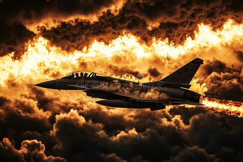 Fighter Jet in Dramatic Sky Stock Illustration - Illustration of engine ...