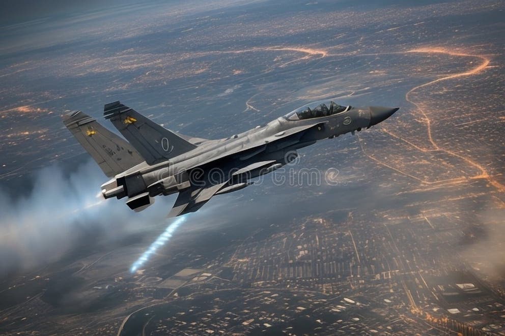 Fighter Jet Dropping Bombs Over an Urban Area Stock Illustration ...
