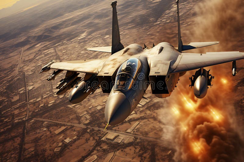 Fighter Jet Fighter in Flight Over the Desert. 3d Render Stock ...
