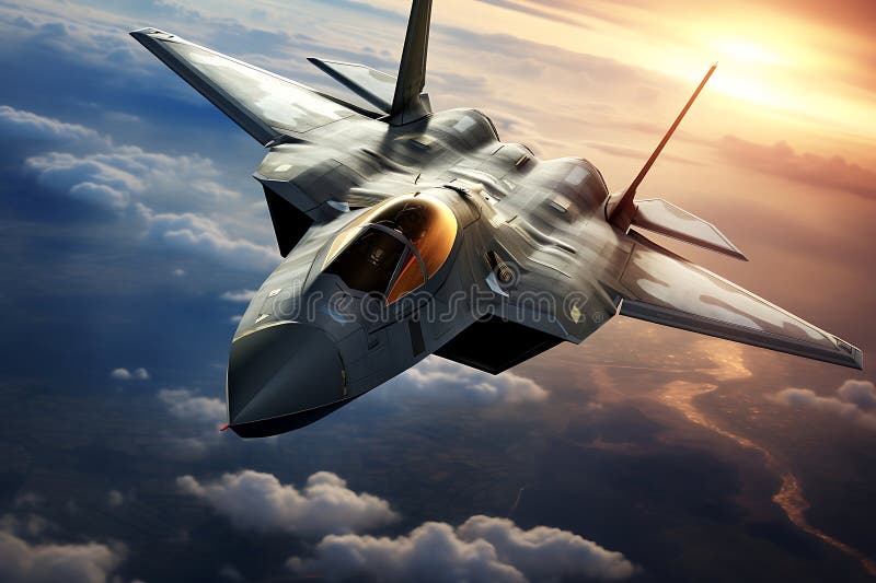 Fighter Jet Fighter Flying in the Sky. 3d Render Illustration Stock ...