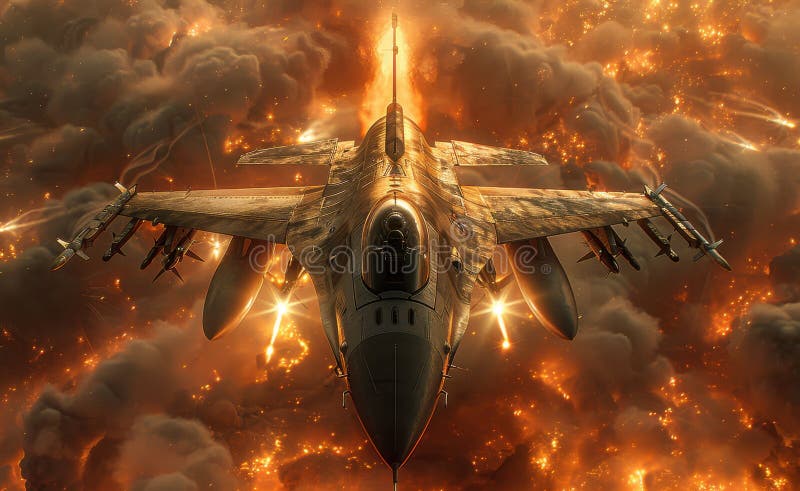 Fighter Jet Fires Missiles and Drops Searchlights Over Enemy Base ...