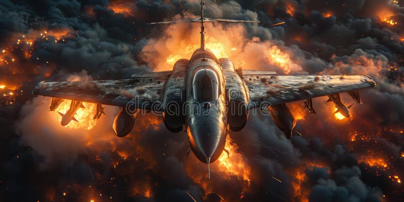 Fighter Jet in a Firestorm. Created by Generative Artificial ...