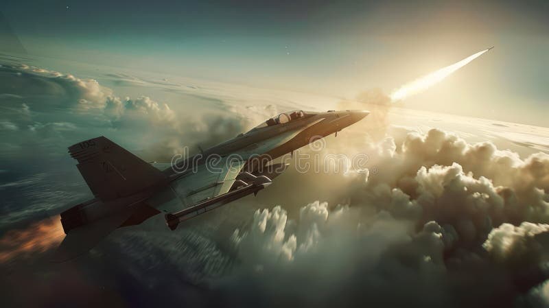 Fighter Jet Firing a Rocket Created with Generative AI. Modern Army ...