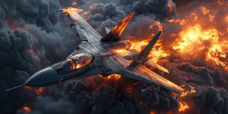 Fighter Jet in Flames. Created by Generative Artificial Intelligence ...