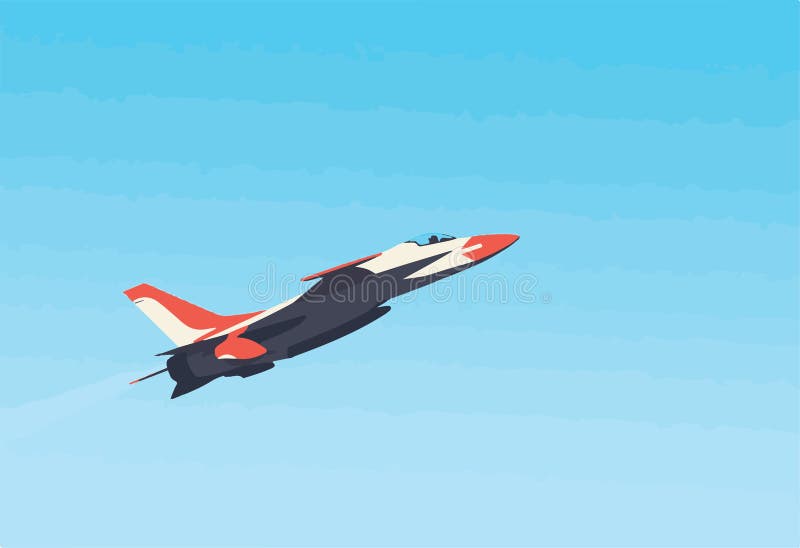 Fighter Jet in Flight Against Clear Blue Sky 2D Vector Illustration ...