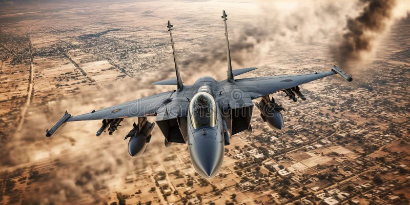 Fighter Jet Fighter in Flight Over the City with AI Generated. Stock ...
