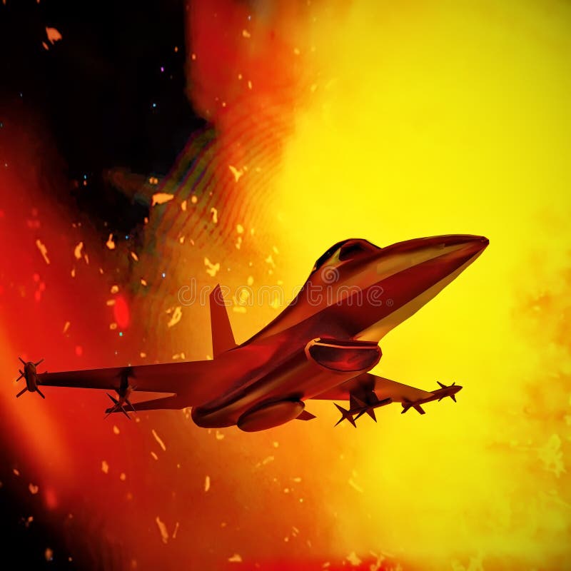 Fighter Jet Flying Against a Blue Sky, 3d Illustration Stock ...
