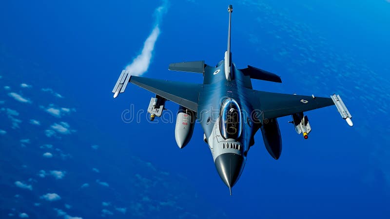 A Fighter Jet Flying through a Blue Sky with Clouds Stock Photo - Image ...