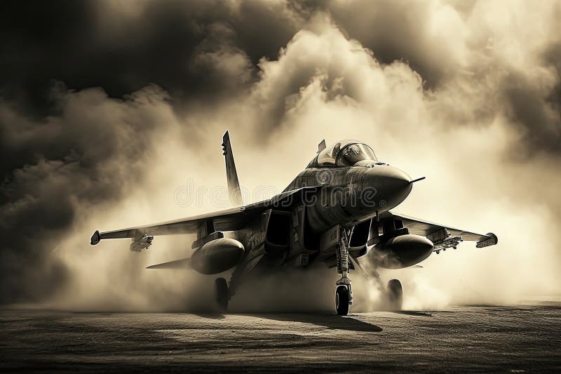 A Fighter Jet Soaring through a Dramatic Cloudy Sky during a Wartime ...