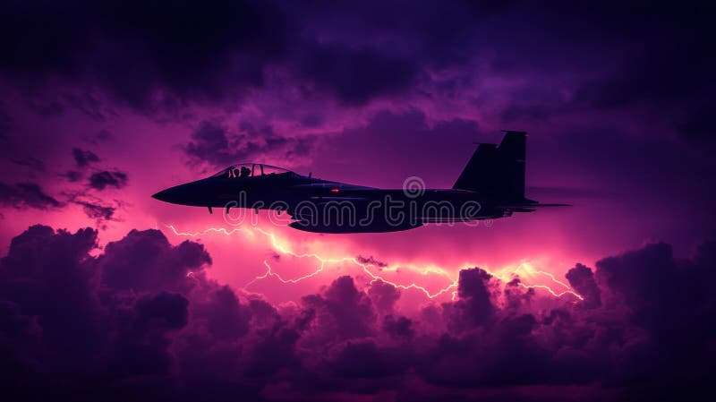 Fighter Jet Flying through a Dramatic Night Storm Stock Illustration ...