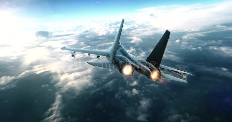 Modern Stealth Fighter Jet Flies Above the Clouds at Sunset Air Travel ...