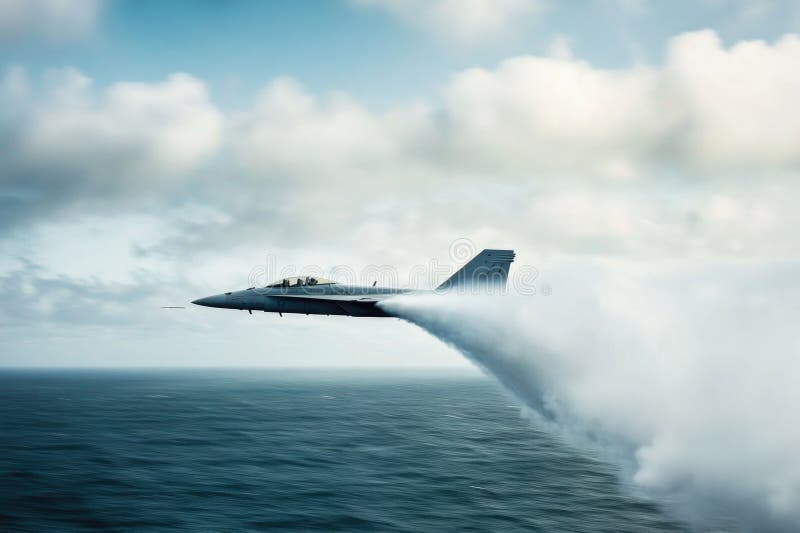 A Fighter Jet Flying Low Over the Ocean, Spraying Water As it Goes ...