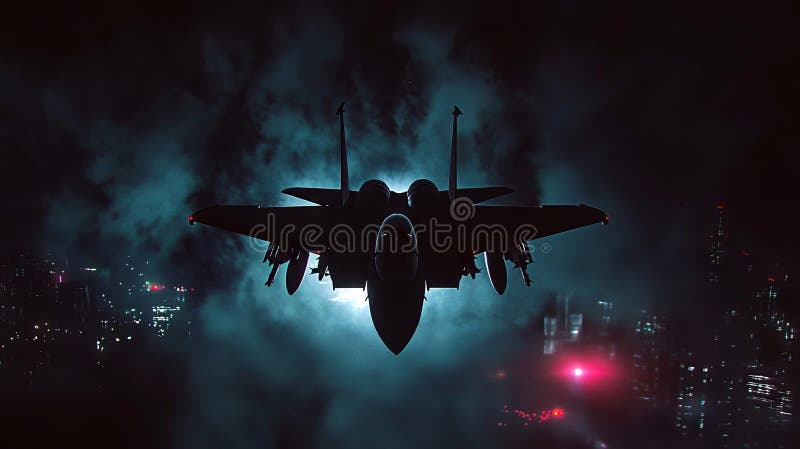 A Fighter Jet Flying Over a City at Night Stock Photo - Image of ...