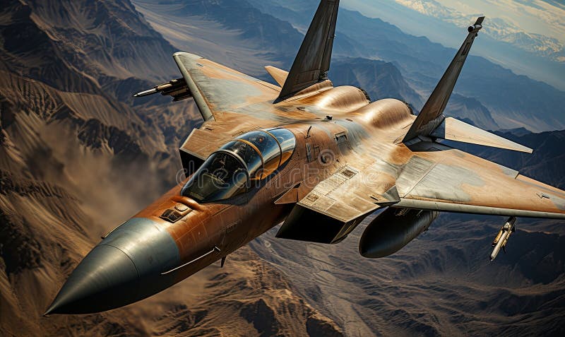 Fighter Jet Flying Over Mountain Range Stock Illustration ...