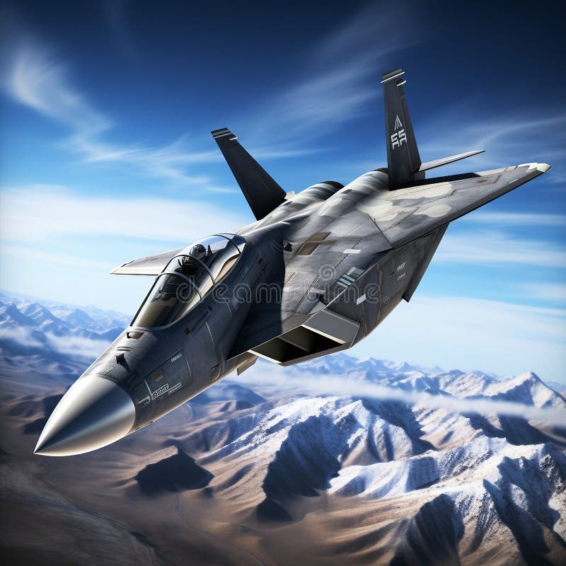A Fighter Jet Flying Over a Mountain Range Stock Illustration ...
