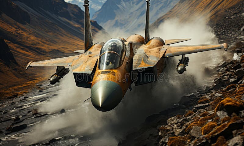 Fighter Jet Flying Over Mountain Range Stock Photo - Image of aerial ...