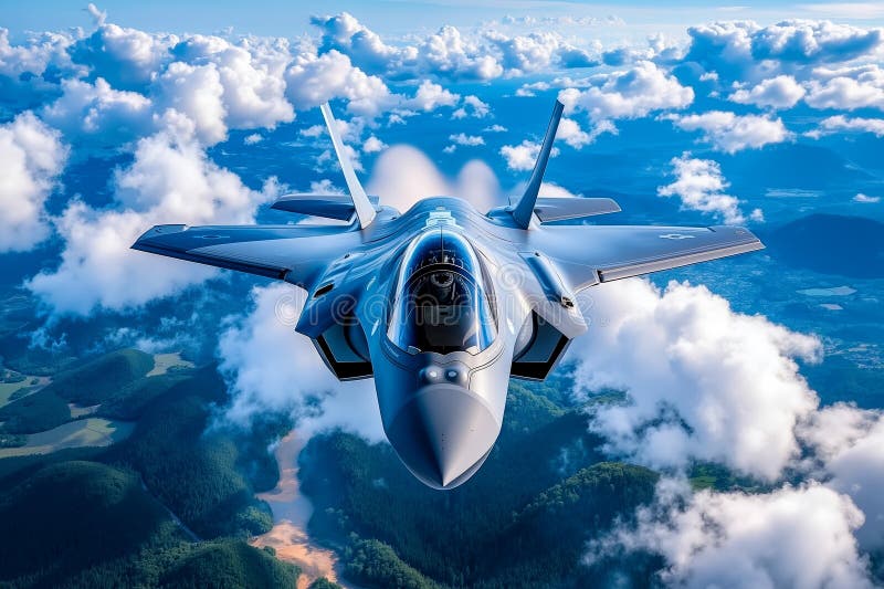 A Fighter Jet Flying through the Sky Above the Clouds Stock Image ...
