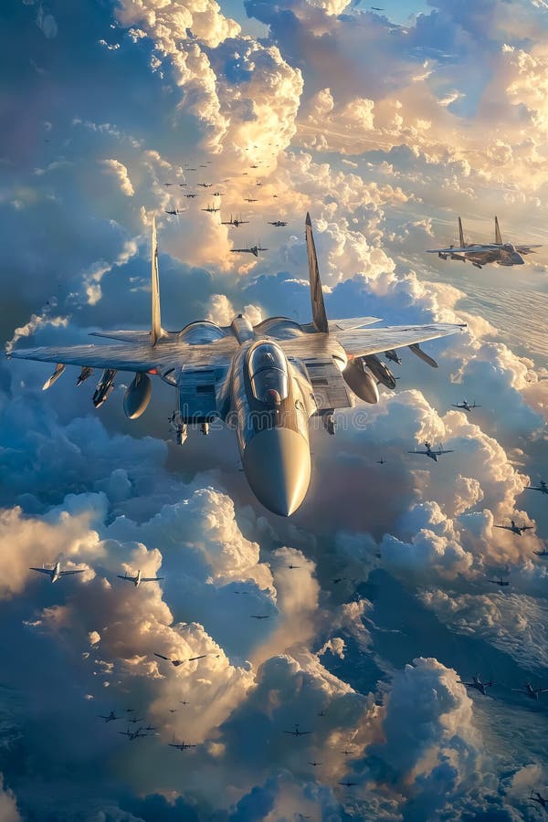 A Fighter Jet Flying through the Sky Above the Clouds. Generative AI ...