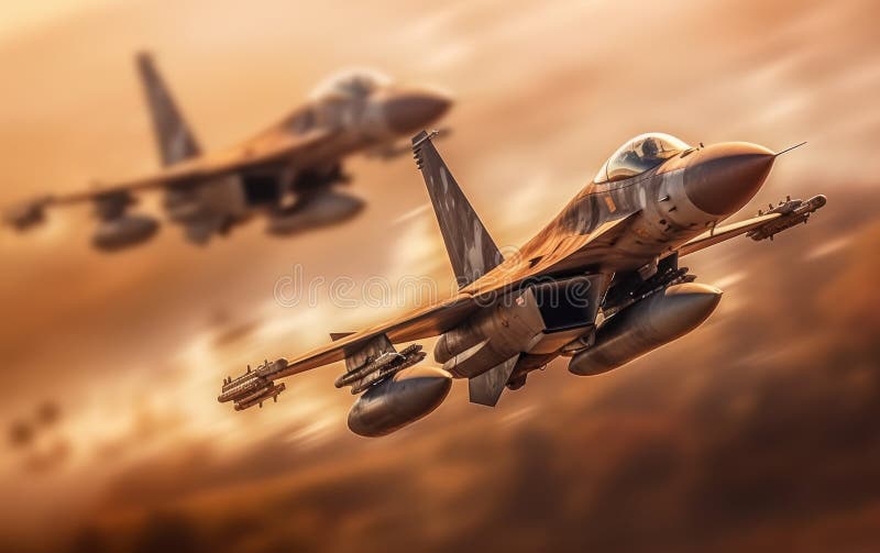 Fighter Jet Formation Flying at Sunset. Created by Generative ...