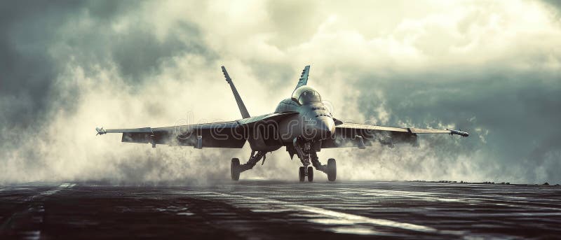 Fighter Jet Launches into the Sky from an Aircraft Carrier Under a ...