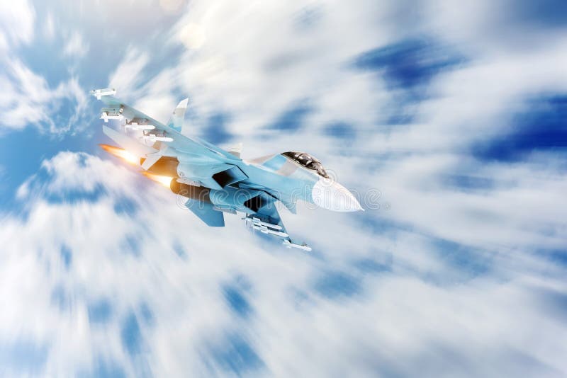 Fighter Jet Maneuver with Afterburner in the Sky. Conflict, War Stock ...