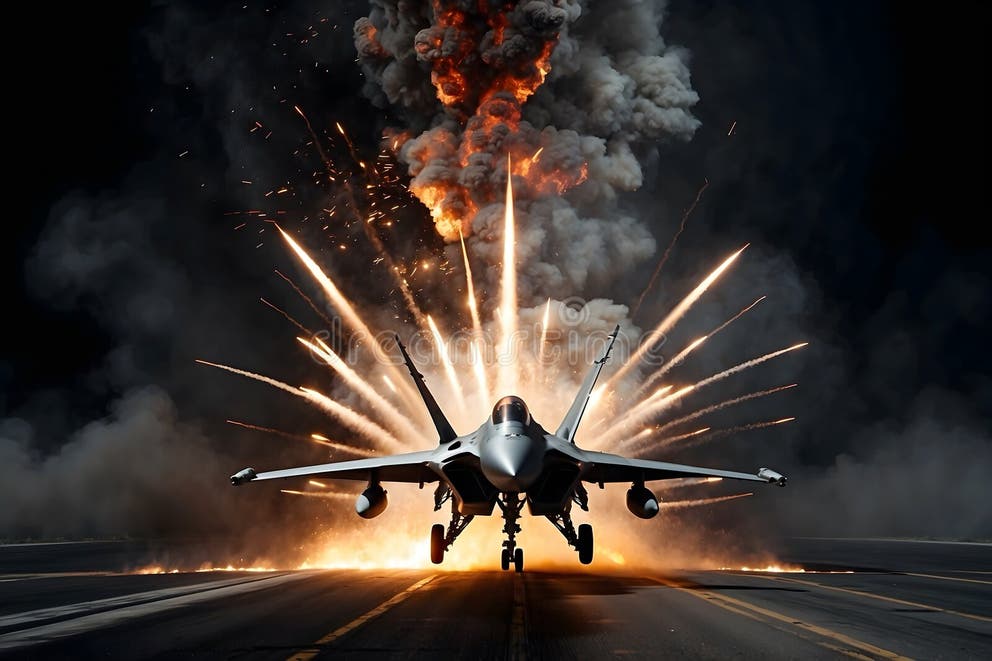 Fighter Jet with Massive Explosion Stock Illustration - Illustration of ...