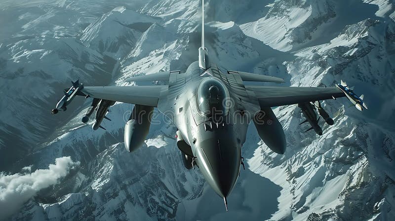 Fighter Jet Soaring Above Snow-Capped Mountains Stock Photo - Image of ...