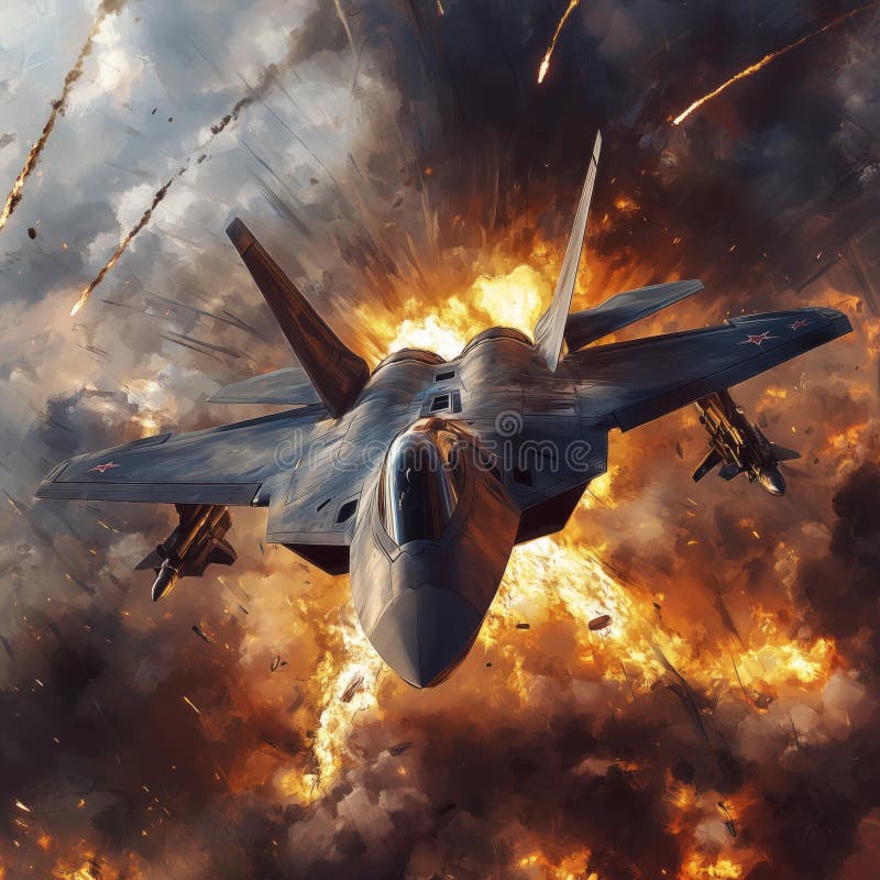 Fighter Jet in a Dramatic Aerial Explosion Scene Stock Photo - Image of ...
