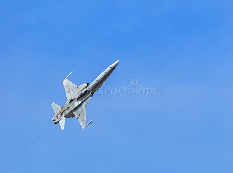 Fighter Jet Military Aircraft Flying on Blue Sky Stock Photo - Image of ...