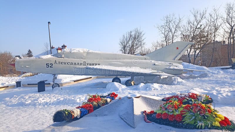 Fighter Jet in the Park in Winter Editorial Stock Image - Image of ...