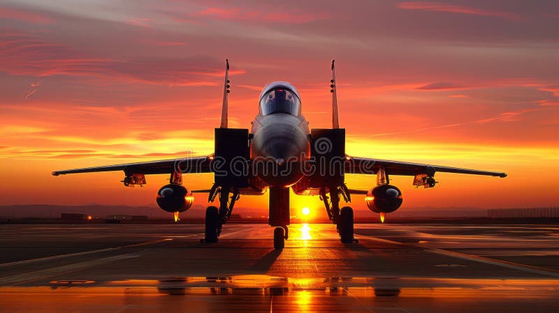 Fighter Jet Parked on Runway during Sunset Stock Image - Image of ...