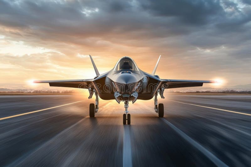 Fighter Jet Ready for Takeoff at Sunset on a Runway Stock Photo - Image ...