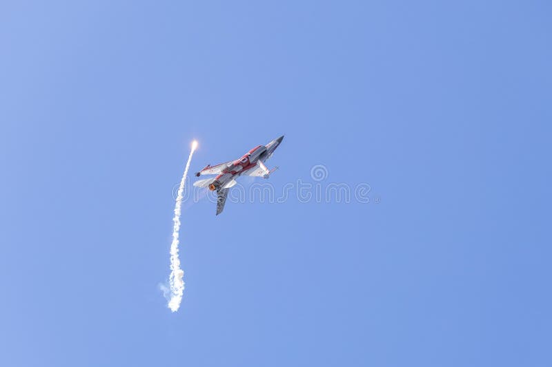 Fighter Jet Releases Flare at Airshow Editorial Stock Photo - Image of ...