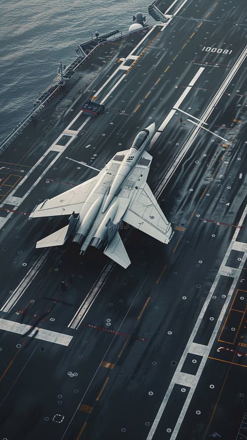 Fighter Jet on the Runway of an Aircraft Carrier in the Open Ocean ...