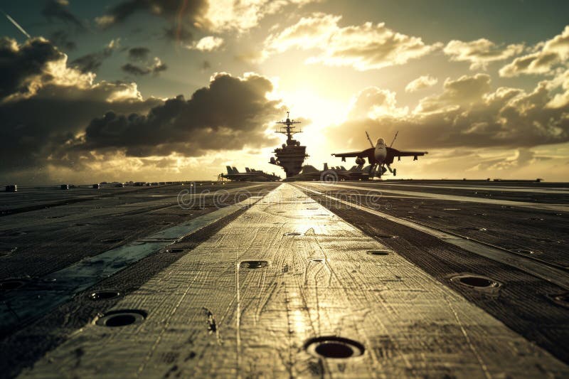 Fighter Jet on the Runway of an Aircraft Carrier in the Open Ocean ...